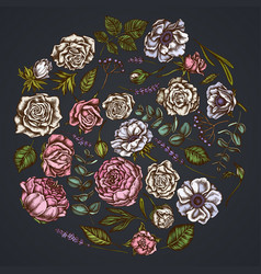 Round floral design with colored roses Royalty Free Vector