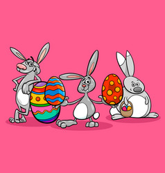 Bunnies and easter eggs cartoon Royalty Free Vector Image