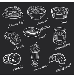 Retro meat menu icons on chalkboard Royalty Free Vector