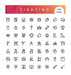 Fight action line icon set Royalty Free Vector Image