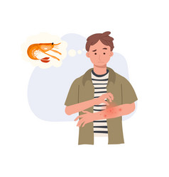 Seafood allergy reaction man with itchy red rash Vector Image