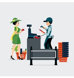 People at supermarket checkout counter cartoon Vector Image