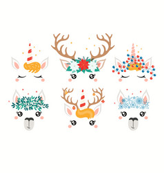 Christmas animal faces set Royalty Free Vector Image