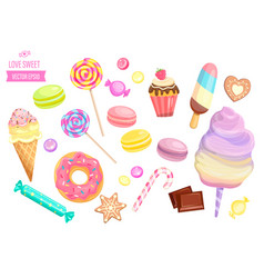 Set isolated sweets on white background Royalty Free Vector