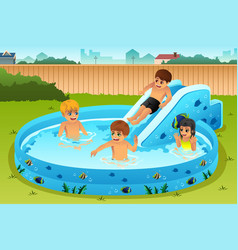 Children playing in inflatable pool Royalty Free Vector