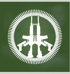 Gun and bullet in peace symbol on green board Vector Image