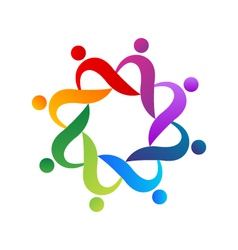 Teamwork around globe logo Royalty Free Vector Image