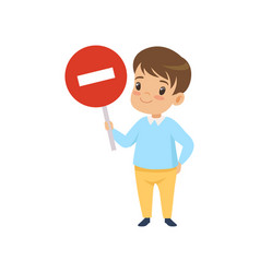 Cute boy holding stop sign traffic education Vector Image