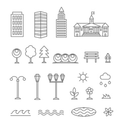 Linear landscape elements icons set Line Vector Image