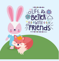 Cute little rabbit fox bird and squirrel animals Vector Image