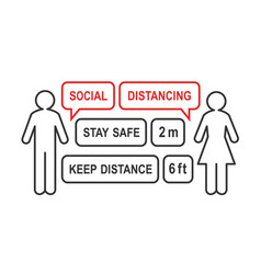 Social distancing concept in line art Royalty Free Vector