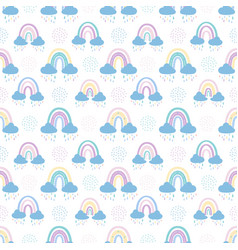 Rainbow with clouds and raindrops seamless pattern