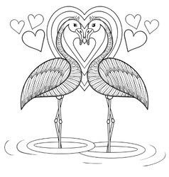 Coloring page with Flamingo in love zentangle Vector Image