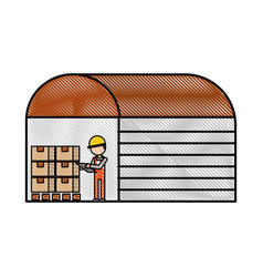 Warehouse worker display rack Royalty Free Vector Image