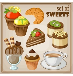 Delicious sweets and desserts set ice cream cake Vector Image