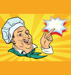 Cartoon chef hat pointing Royalty Free Vector Image