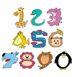 Set of numbers with number animals from 7 to 9 Vector Image