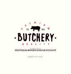 Logo butchery red stars typography calligraphic Vector Image