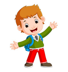 Cute boy on his way to school Royalty Free Vector Image
