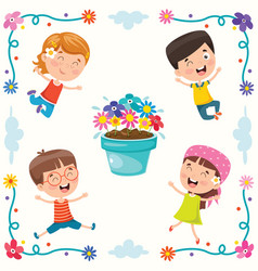 Colorful flowers and kids Royalty Free Vector Image