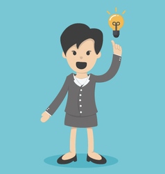 Business woman writing idea and light bulb on wall