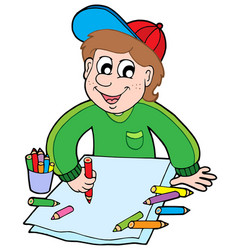 Boy and girl with giant crayons Royalty Free Vector Image