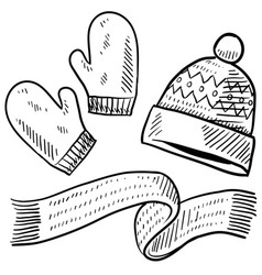 Doodle winter mittens hat scarf Royalty Free Vector Image