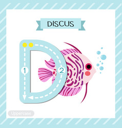 Letter d tracing purple discus fish Royalty Free Vector