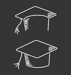 Black line student caps sketch graduation hat Vector Image