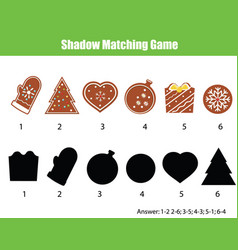 Shadow matching game kids activity with new year Vector Image