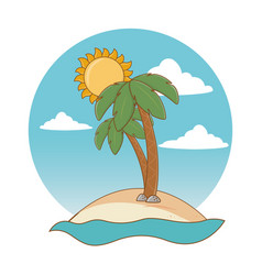 Beach cartoon round label Royalty Free Vector Image