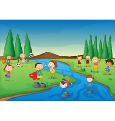Children on inflatable boat in cartoon style Vector Image