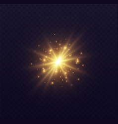 Golden lens flare glowing star with rays shiny Vector Image