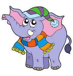 Elephant in winter clothes Royalty Free Vector Image