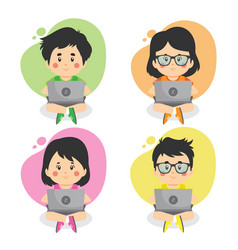 Kid boy using the computer cartoon Royalty Free Vector Image