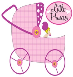 Little girl with a toy baby buggy Royalty Free Vector Image