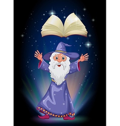 An old wizard below the floating empty book Vector Image