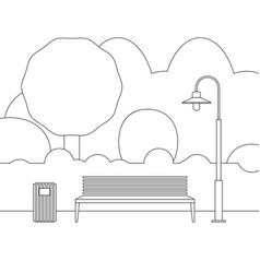 Bench in park near tree and lantern one line Vector Image