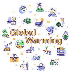 Climate change and global warming color linear Vector Image
