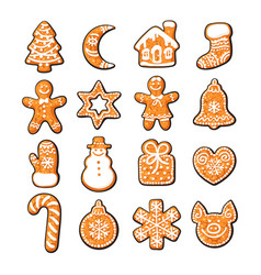 Set cute gingerbread christmas cookies hand Vector Image