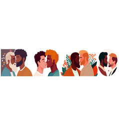 Horizontal set sticker cartoon style multicultural