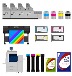 Cartoon people working at printing service center Vector Image