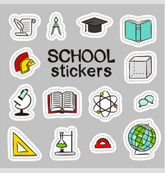 Labels with names and icons school subjects Vector Image