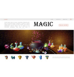 Cartoon game magic elements website template Vector Image