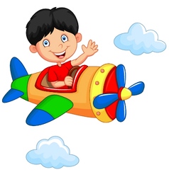 Cartoon boy riding airplane Royalty Free Vector Image