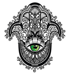Indian hand drawn hamsa with ethnic ornamen Vector Image