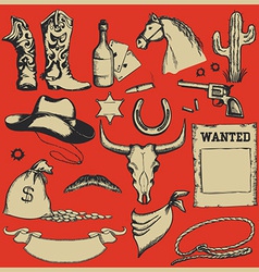 Cowboy western set objects Royalty Free Vector Image