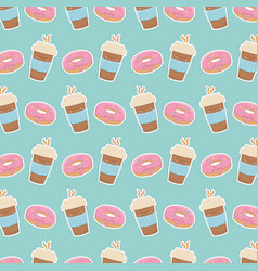 Delicious sweet donuts and coffee kawaii Vector Image