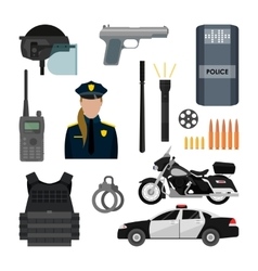Set of police officer with police professional equ