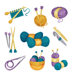 Crewel or wool balls and knitting needle or Vector Image